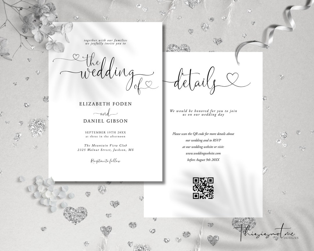 Minimalist Wedding Invitation QR Code, Simple Heart Script Calligraphy ...