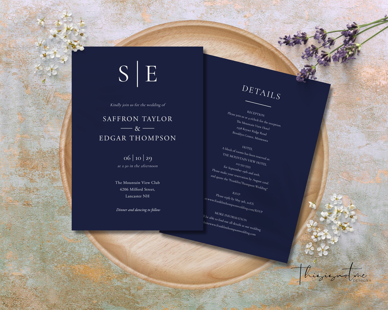Monogram Navy Blue Wedding Invitation Template, Elegant Printable ...