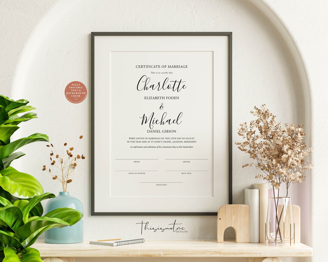 Minimalist Marriage Certificate Printable Wedding Certificate Template Marriage Certificate ...