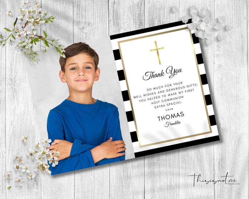 Modern First Communion Thank You Card Template, First Holy Communion ...