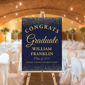 Navy Blue Gold Graduation Welcome Sign Template, College Graduation ...