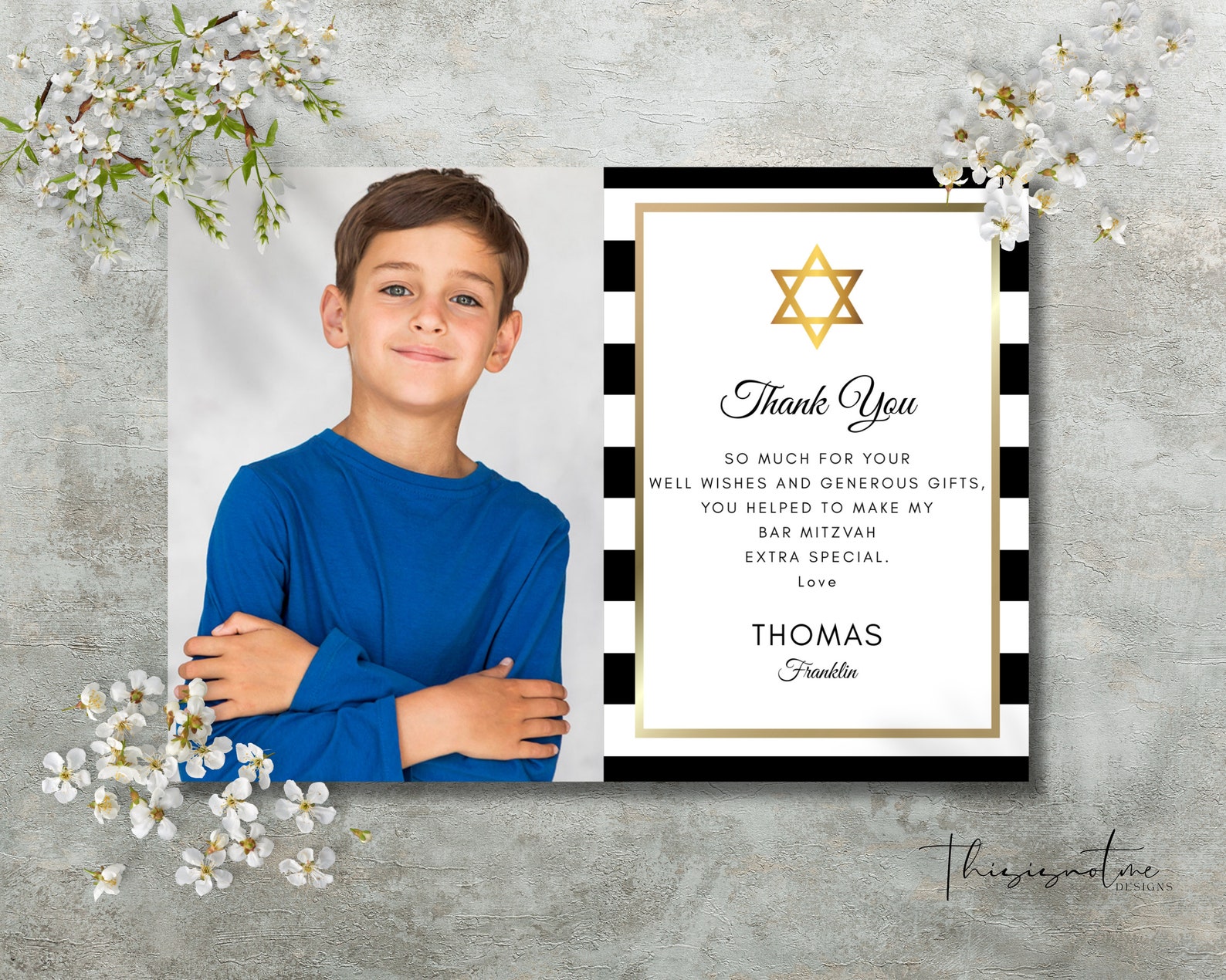 Classic Bar Mitzvah Thank You Card Template, Photo Thank You Note ...
