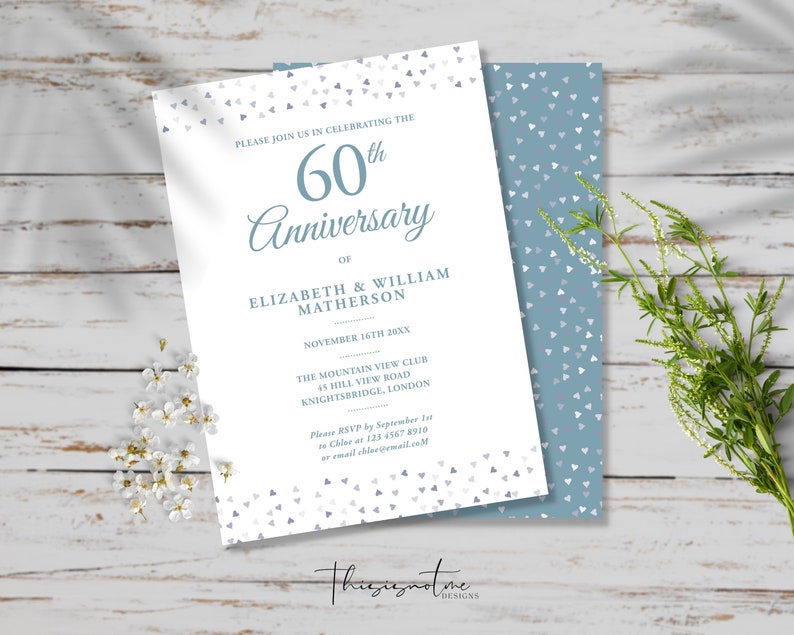 60th Wedding Anniversary Invitation Template, Love Hearts Confetti ...