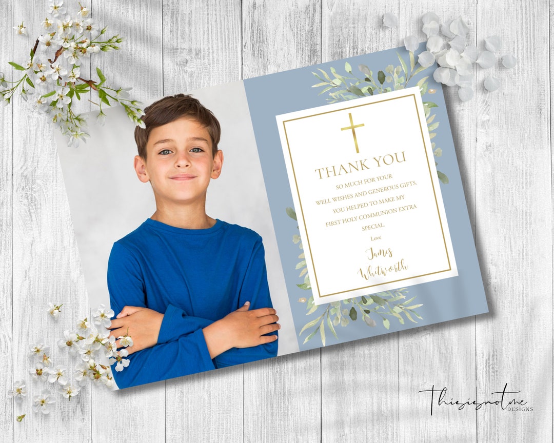 First Communion Thank You Card Template, Photo Thank You Note Editable ...