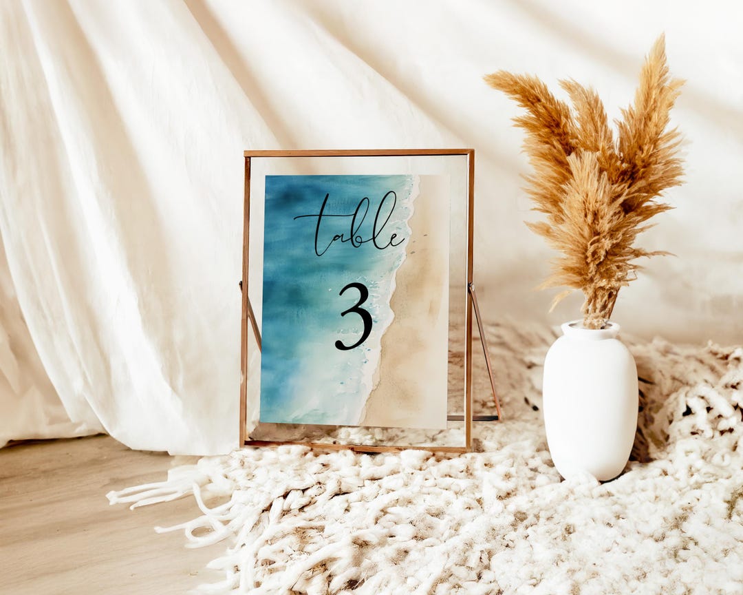 BIELLE Watercolor Ocean Beach Wedding Table Number, Beach Table Numbers ...