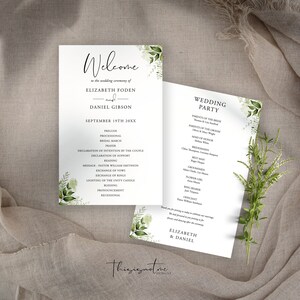 HARMONY Greenery Wedding Program Template, Chic Rustic Greenery Printable Wedding Program Order ...