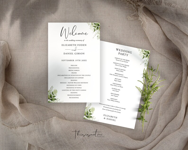HARMONY Greenery Wedding Program Template Wedding Editable - Etsy UK