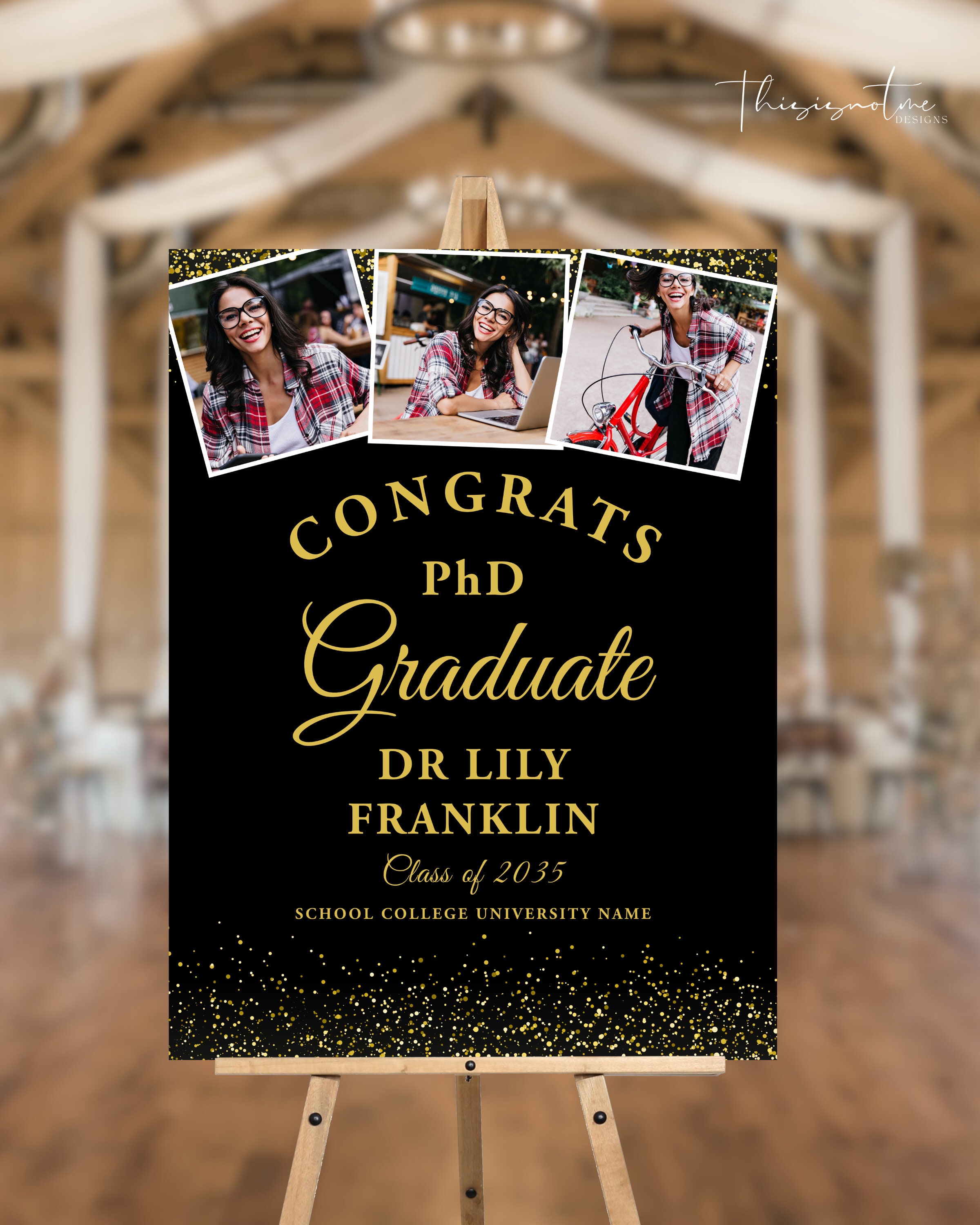 Photo Graduation Welcome Sign Template, Black Gold Photo Phd Graduation Welcome Poster, Modern ...