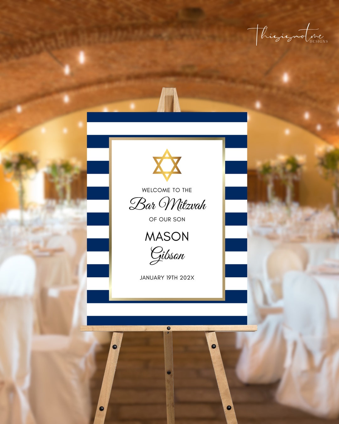 Bar Mitzvah Welcome Sign Template, Gold Geometric, Navy Blue Bar ...