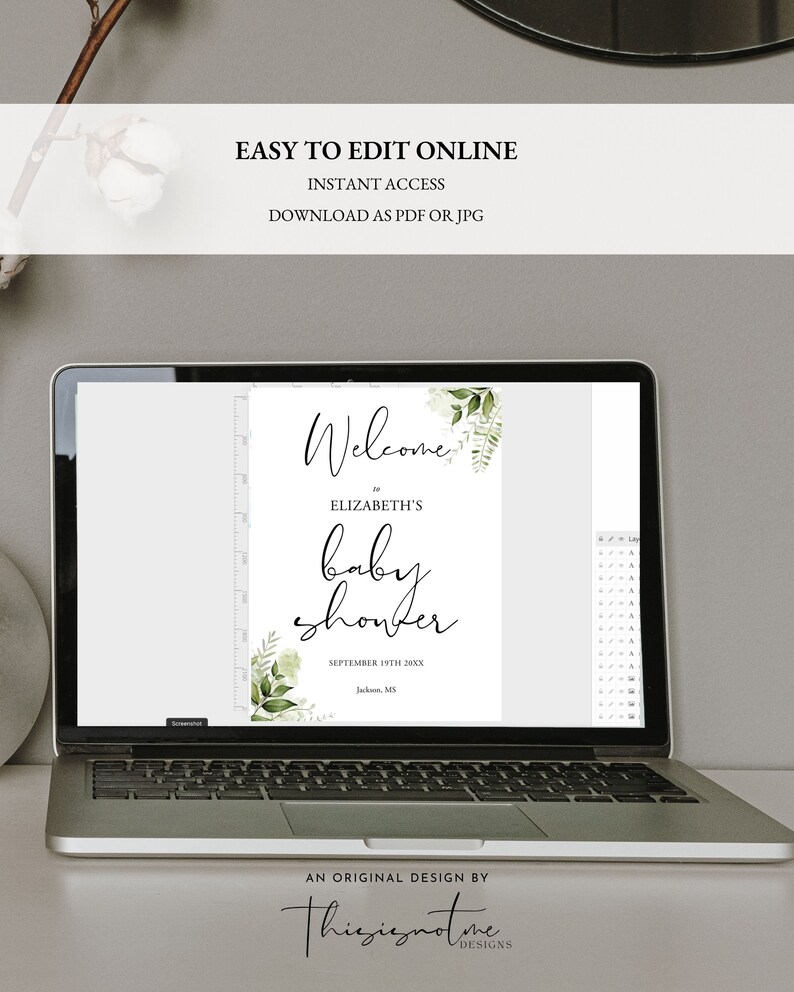 Baby Shower Welcome Sign: Greenery Floral Gender Neutral, Editable ...