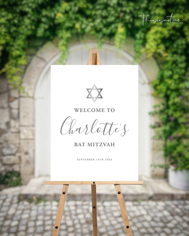 Modern Bat Mitzvah Welcome Sign Template, Silver Bat Mitzvah Welcome ...