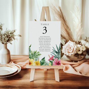 TEFANIA Watercolor Tropical Floral Hawaiian Wedding Table Number, Beach ...