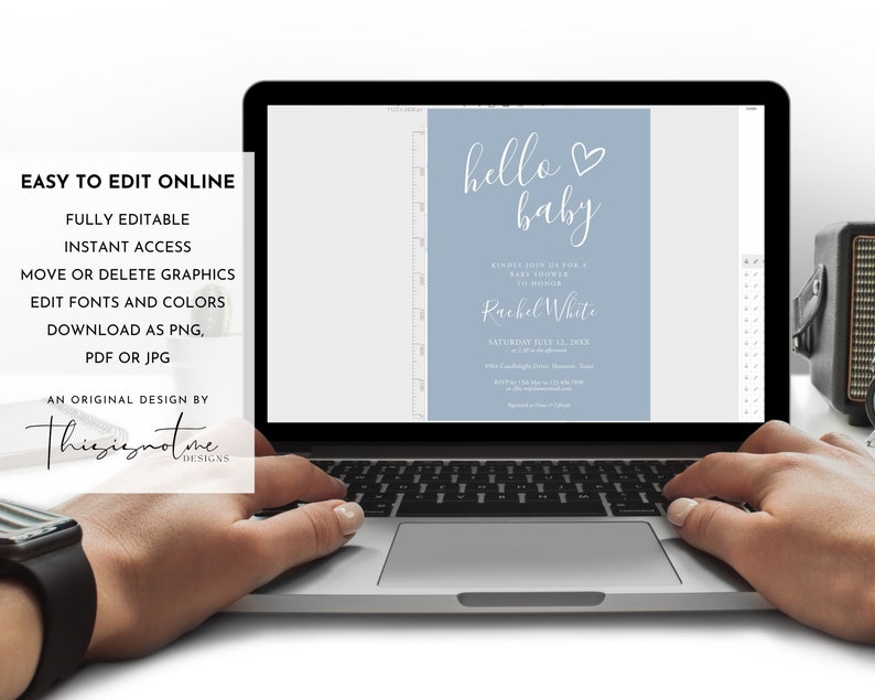 Hello Baby Blue Baby Shower Invitation Template Boy Baby - Etsy