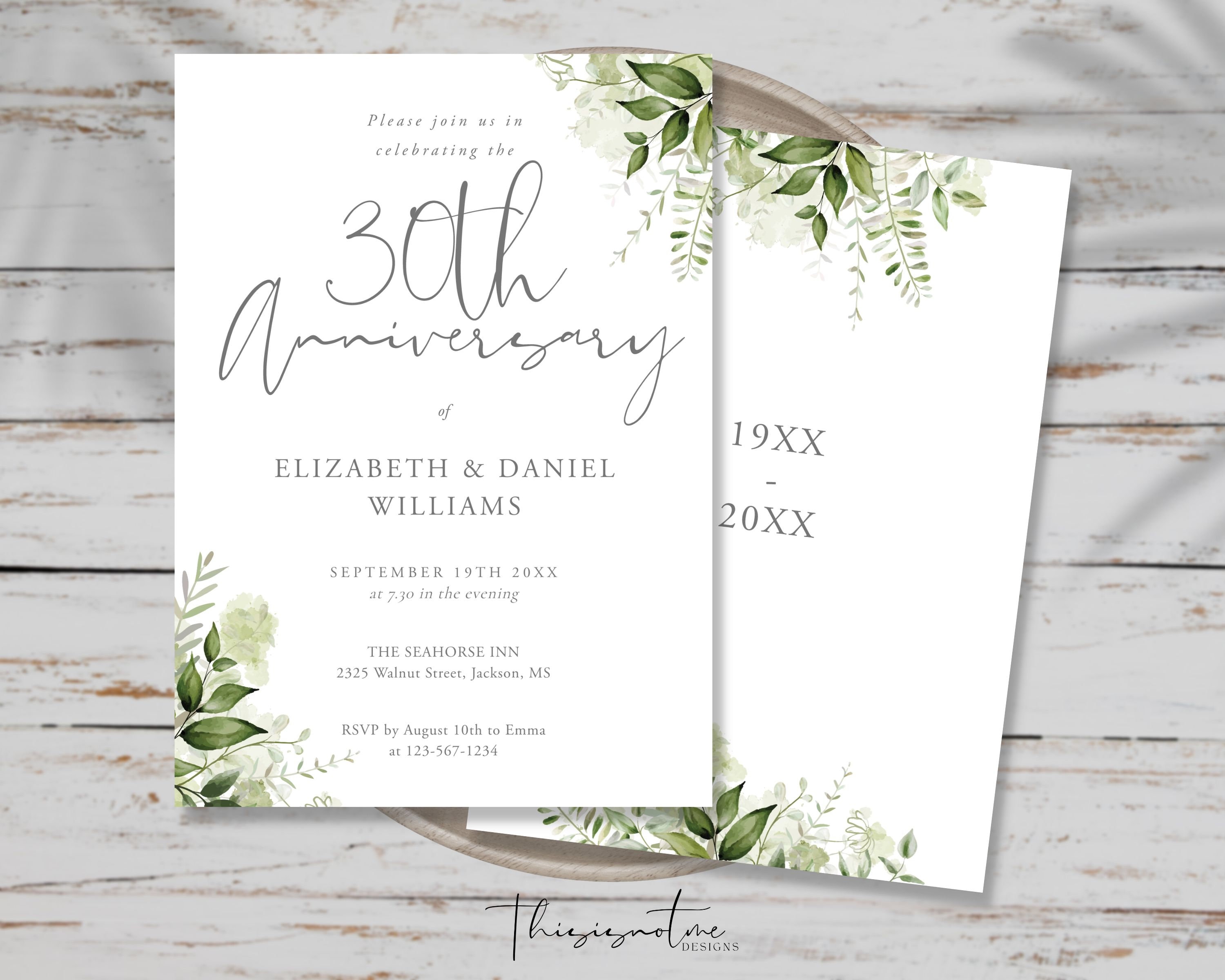 30th Anniversary Invitation Template Editable Greenery Wedding - Etsy