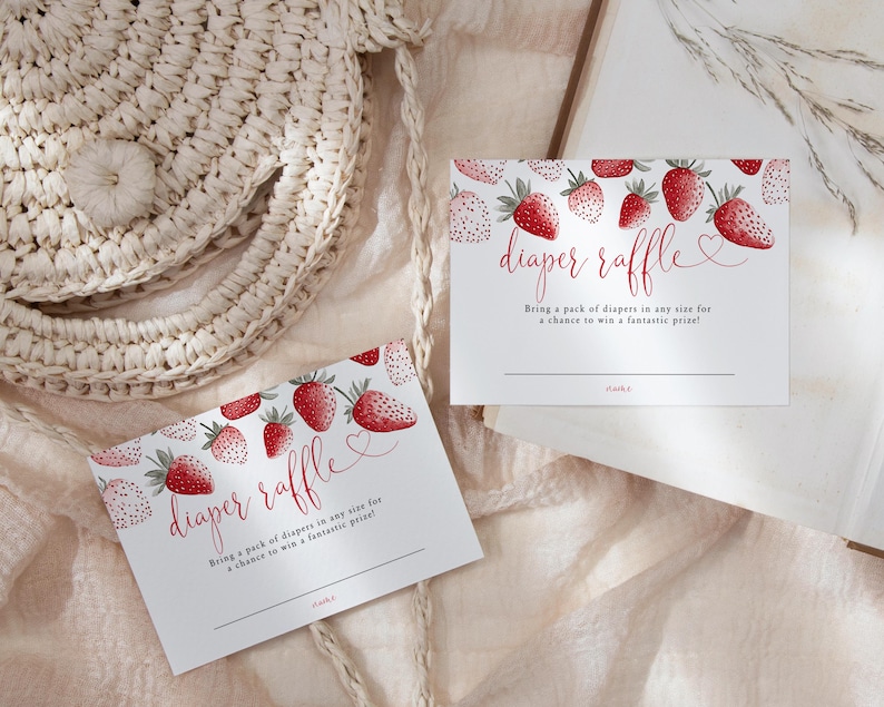 Strawberry Diaper Raffle Card: Berry Baby Shower Game (digital Download ...
