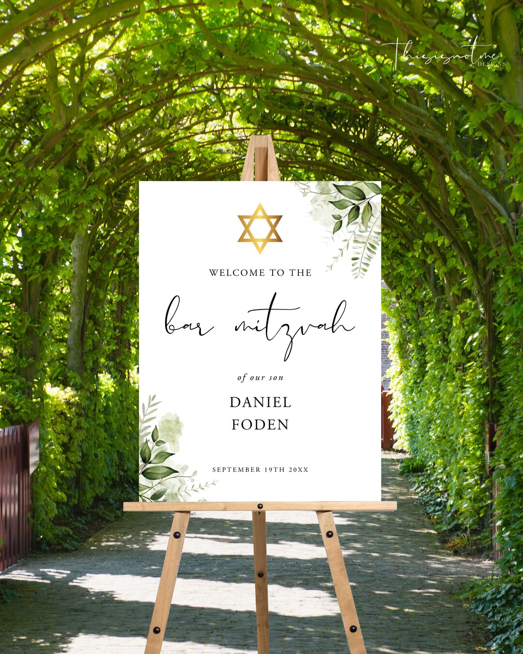 Bar Mitzvah Welcome Sign Template, Rustic Greenery Bar Mitzvah Welcome ...