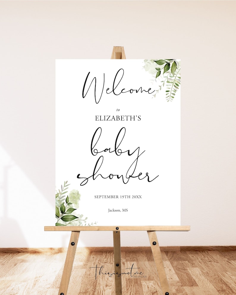 Baby Shower Welcome Sign: Greenery Floral Gender Neutral, Editable ...