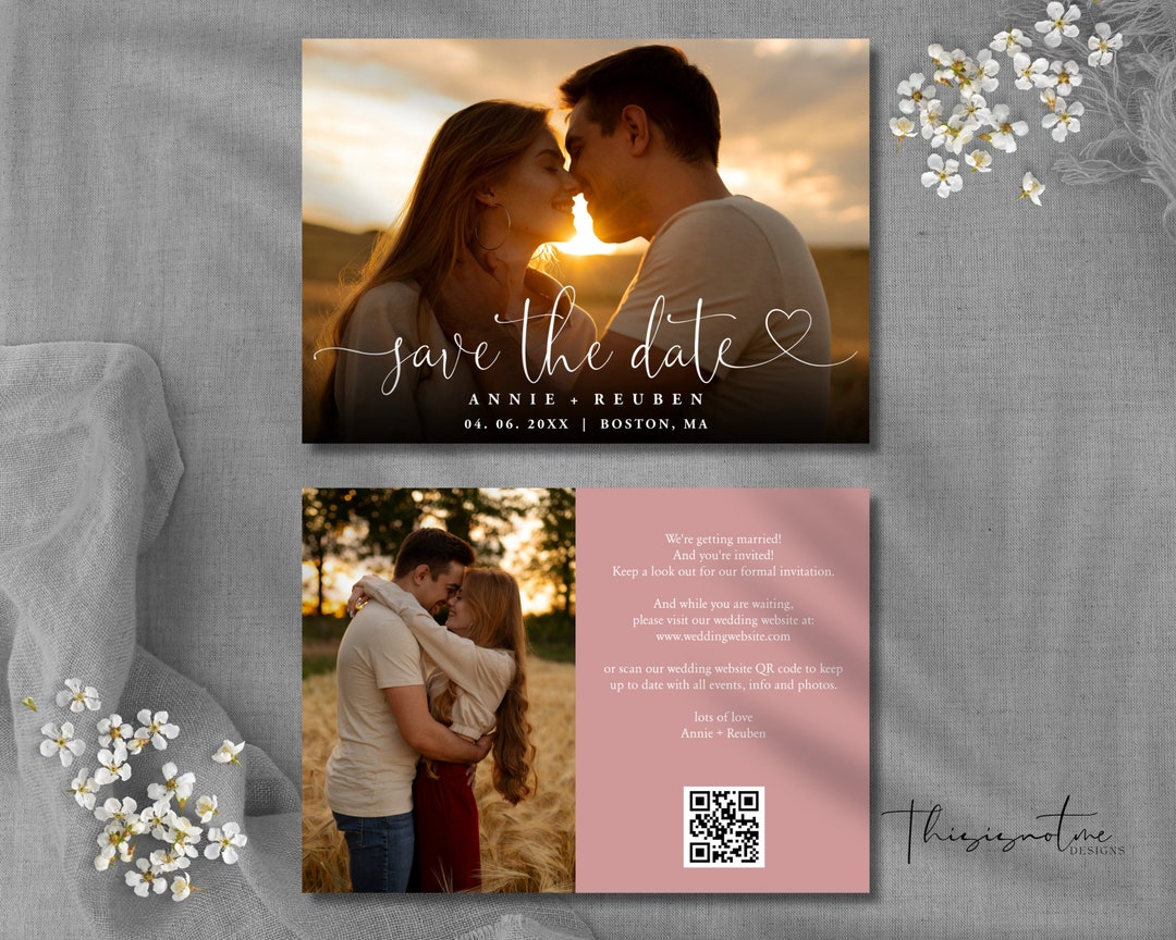 Photo QR Code Save the Date Card Template, Minimalist Dusty Rose Photo ...