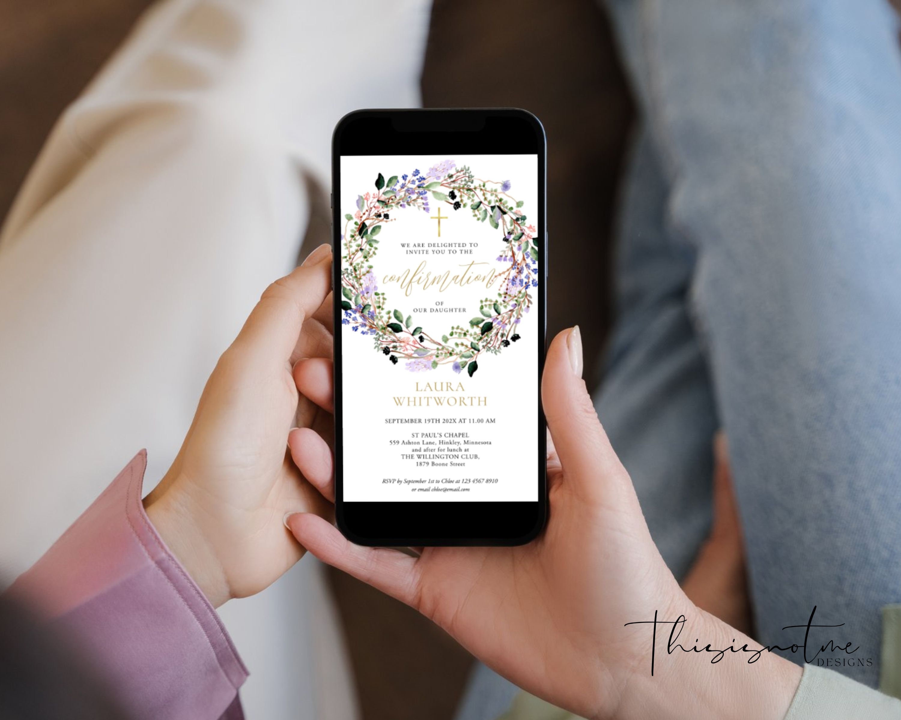 Digital Confirmation Invitation Template, Lilac Lavender Floral Garland ...