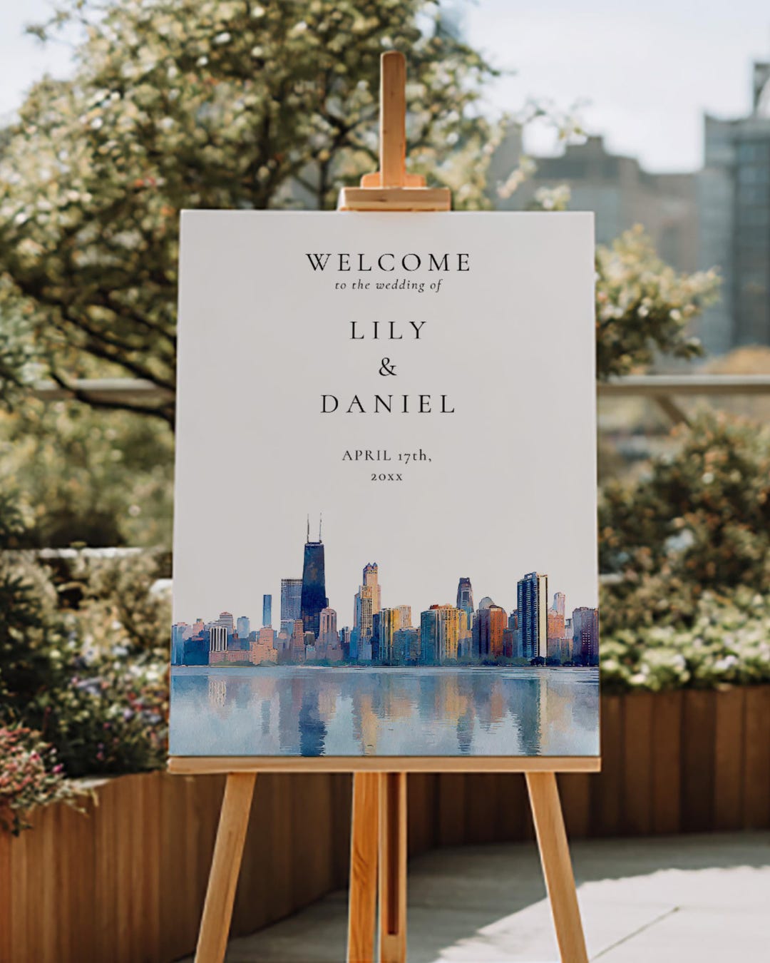 Watercolor Chicago Skyline Wedding Welcome Sign Template: Editable ...