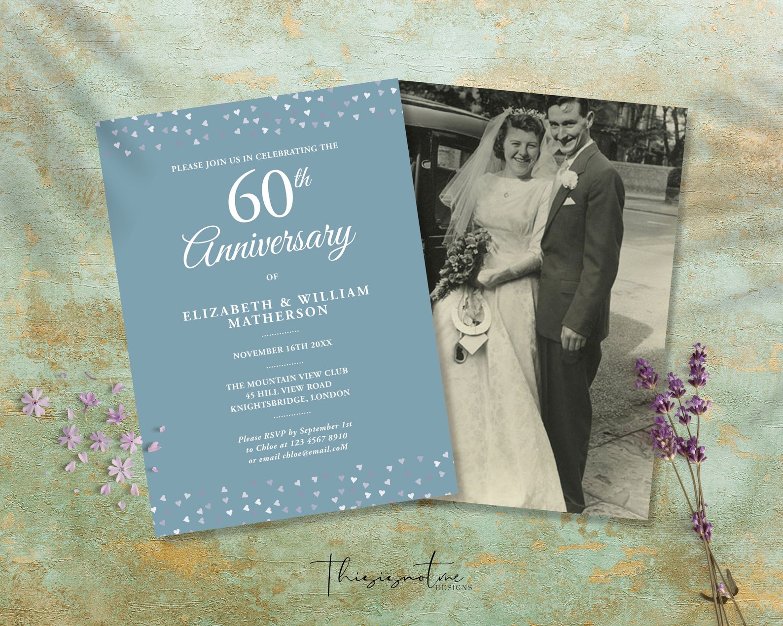 60th Wedding Anniversary Invitation Template, Love Hearts Confetti ...