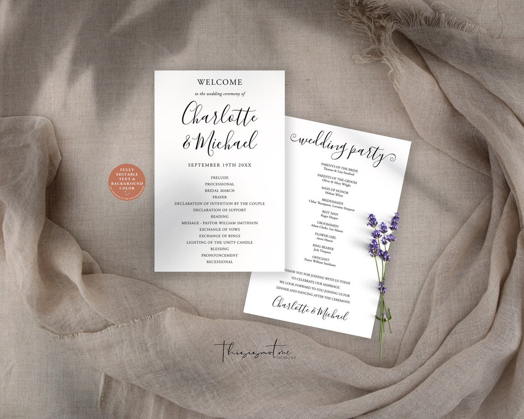 Calligraphy Wedding Program Template Modern Wedding Printable Program ...