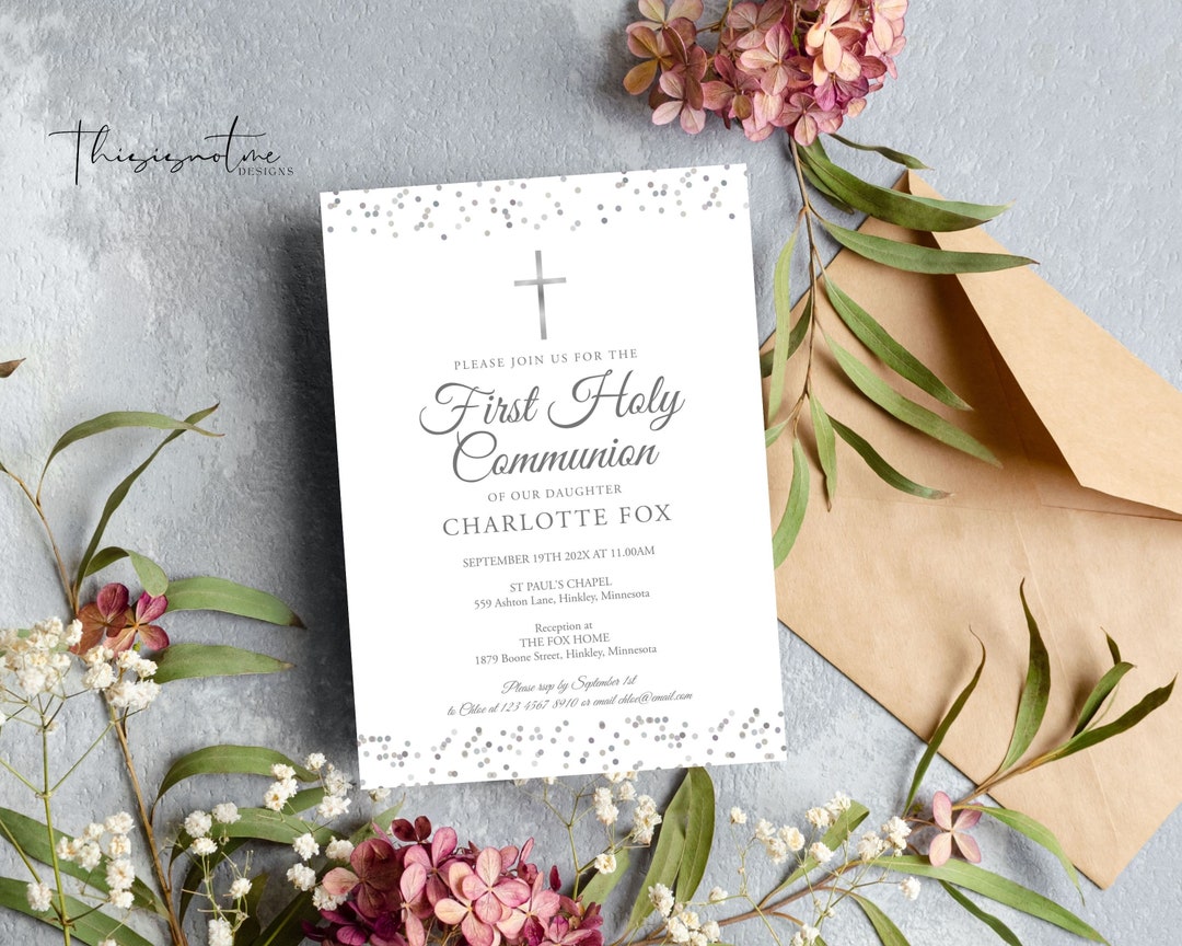 First Holy Communion Invitation Template, First Communion Printable ...