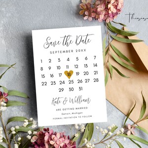 Calendar Save the Date Editable Template, Elegant Photo Save the Date ...