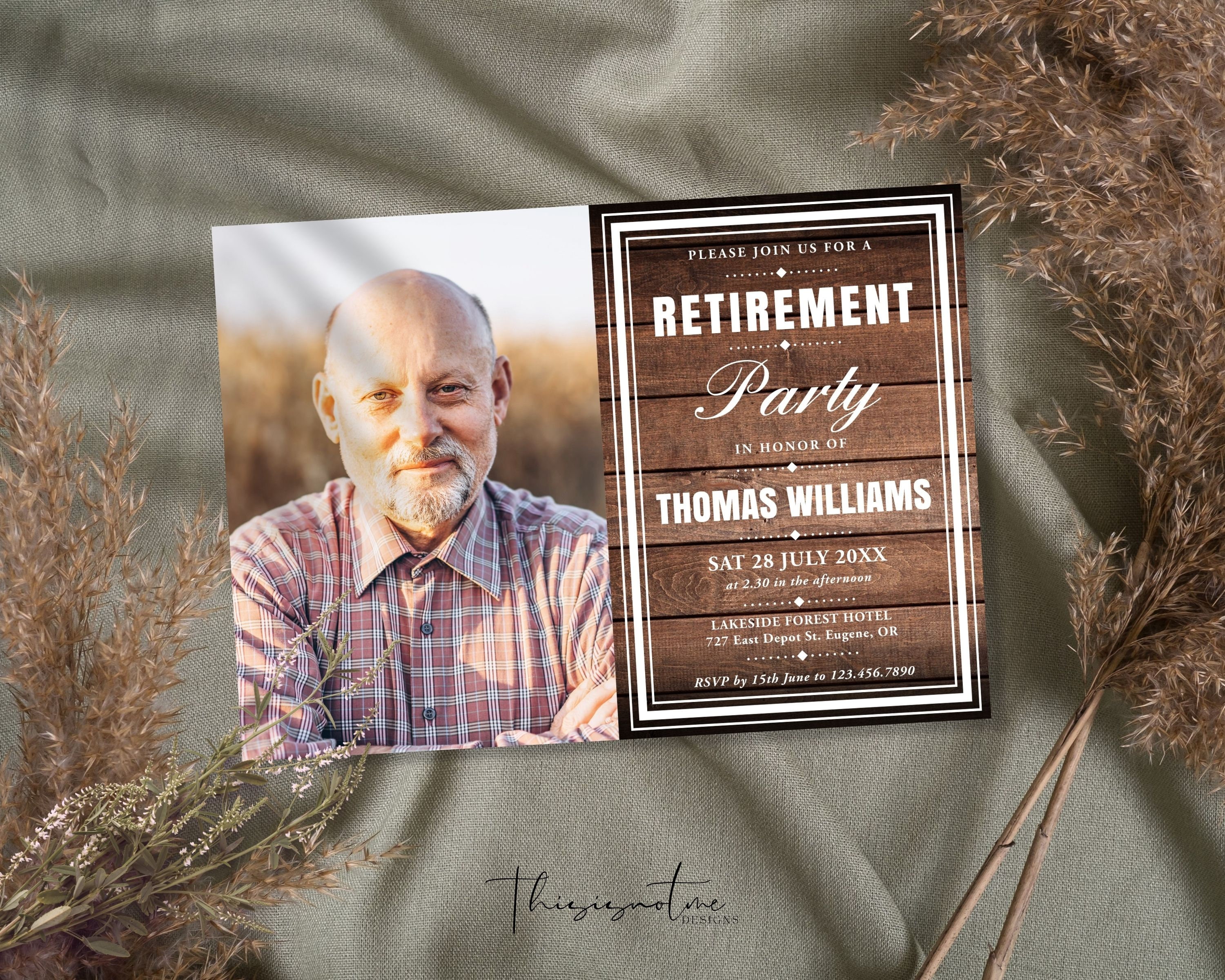 Rustic Wood Retirement Invitation: Boho Photo Party Template (digital ...