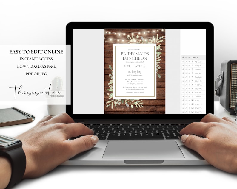 Boho Greenery Bridesmaids Luncheon Invitation: String Lights and Wood ...