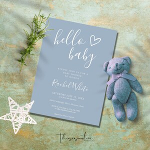 Hello Baby Blue Baby Shower Invitation Template, Boy Baby Shower Blue ...