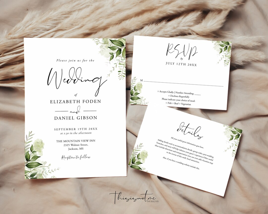 Modern Greenery Wedding Invitation Template, Printable Wedding Invites ...