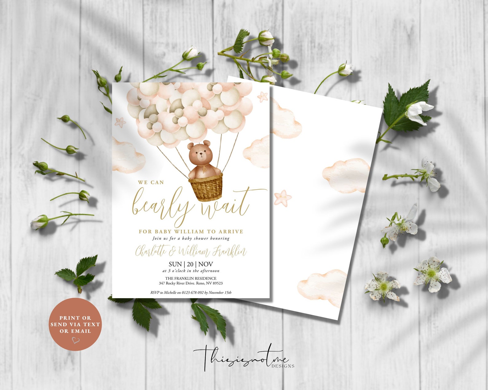 We Can Bearly Wait Invites Template Editable Gender Neutral Teddy Bear ...