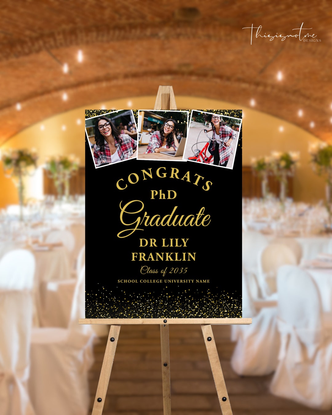 Photo Graduation Welcome Sign Template, Black Gold Photo Phd Graduation ...