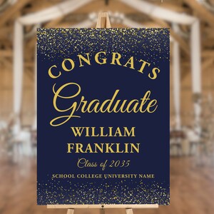 Navy Blue Gold Graduation Welcome Sign Template, College Graduation ...