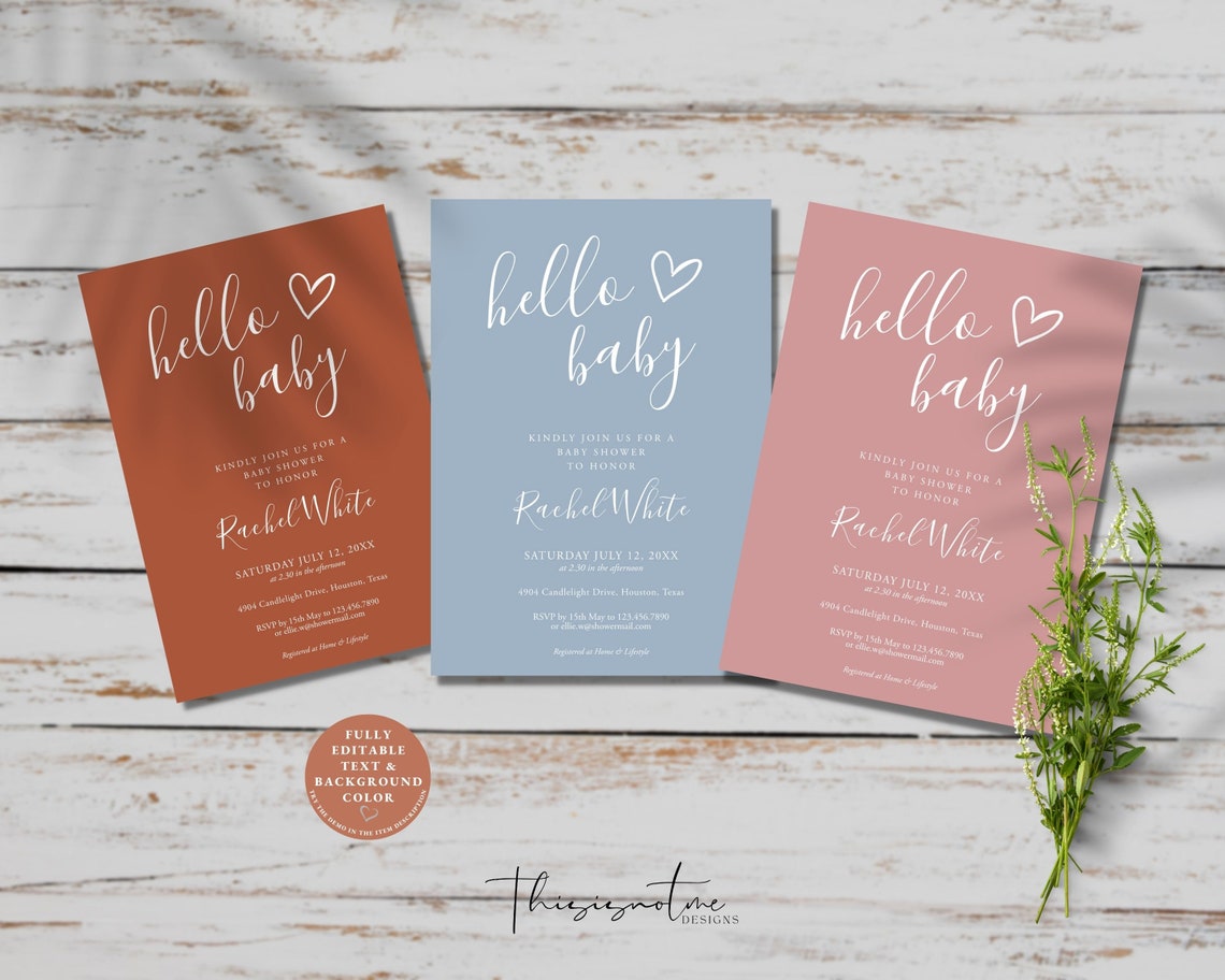 Hello Baby Blue Baby Shower Invitation Template Boy Baby - Etsy