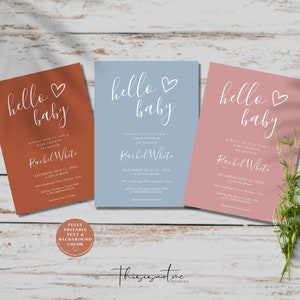 Hello Baby Blue Baby Shower Invitation Template, Boy Baby Shower Blue ...