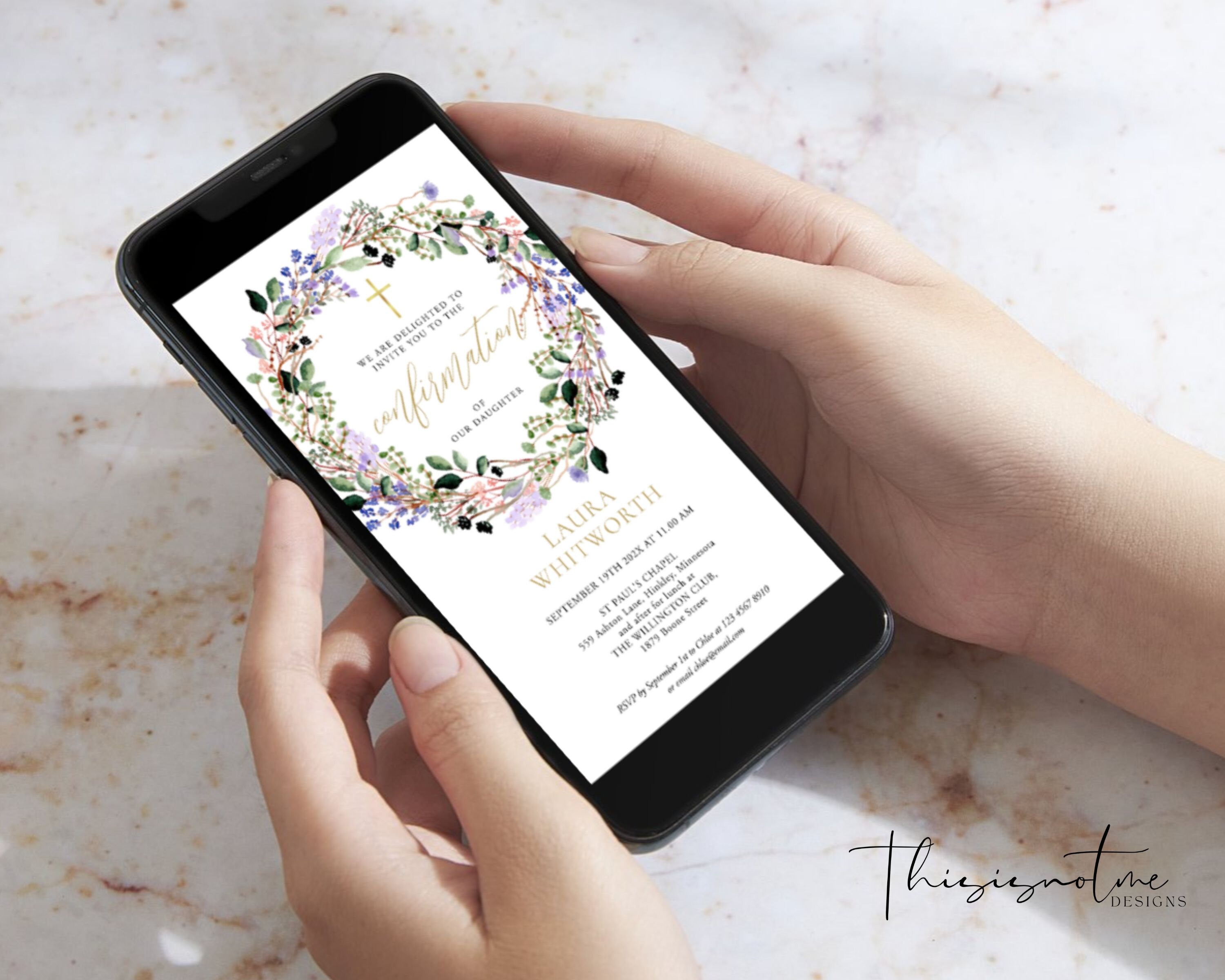 Digital Confirmation Invitation Template, Lilac Lavender Floral Garland ...
