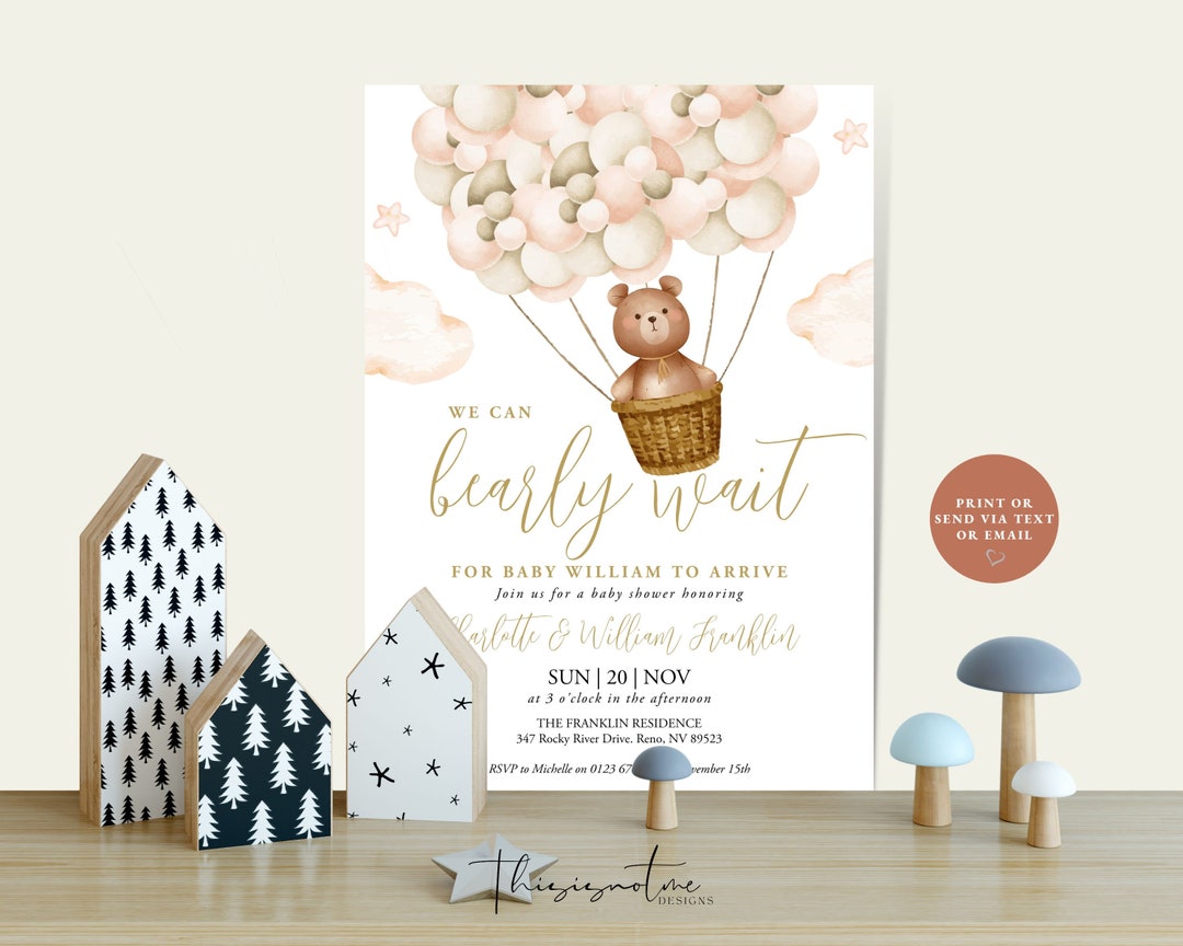 We Can Bearly Wait Invites Template Editable Gender Neutral Teddy Bear ...