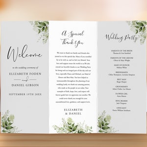Modern Trifold Wedding Program Template, Greenery Tri-fold Wedding ...