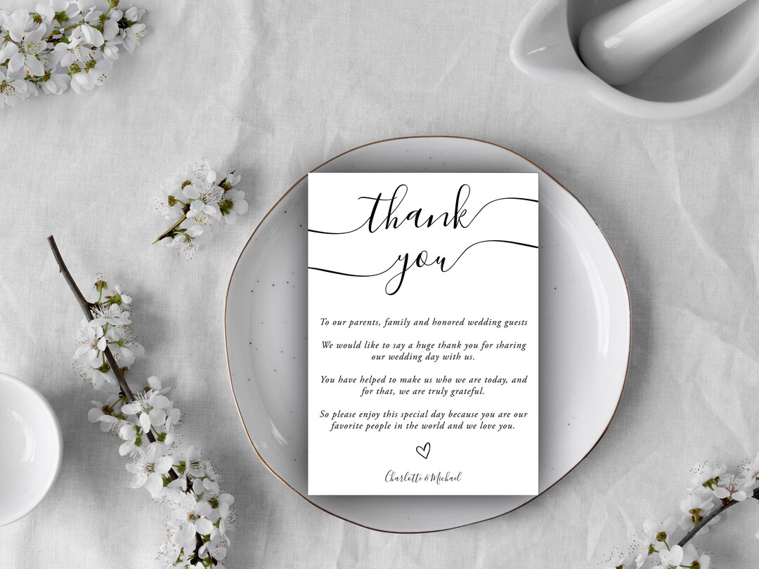 SIGNATURE Minimalist Wedding Table Thank You Card Template, Modern ...