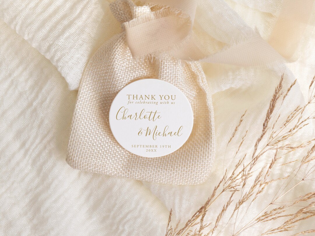 Round Wedding Favor Tag Template, Minimalist Wedding Thank You Gift Tag ...