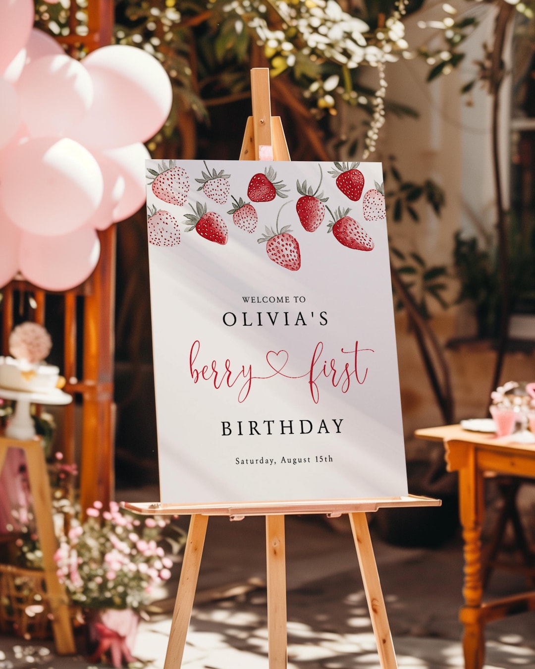 Berry First Birthday Welcome Sign, Strawberry, Editable Template ...