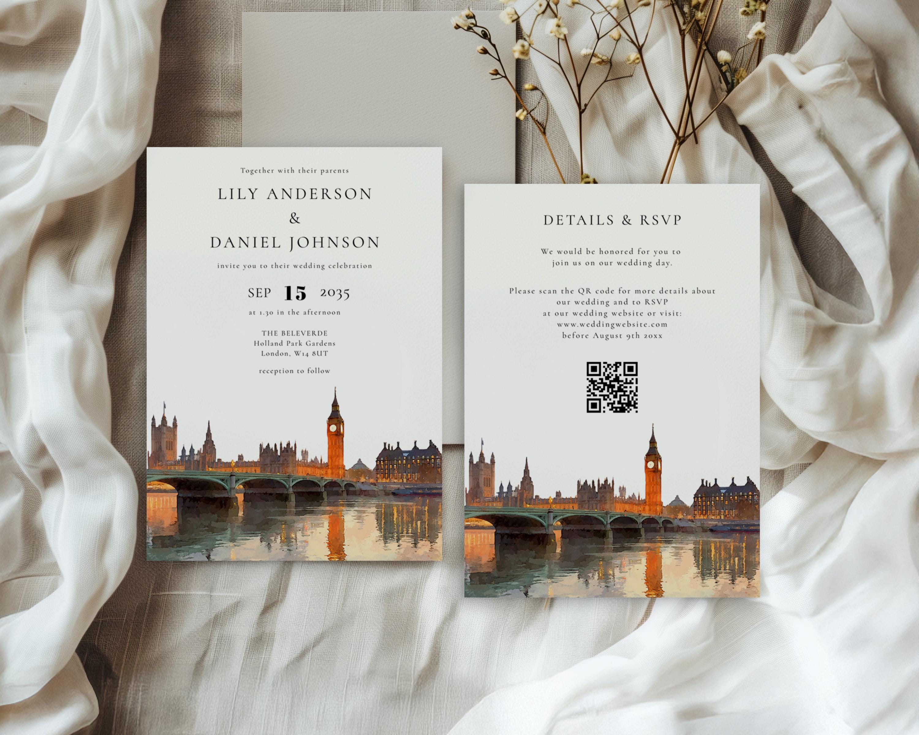 Skyline Wedding Invitation Set Of Wedding Invitation With Watercolor