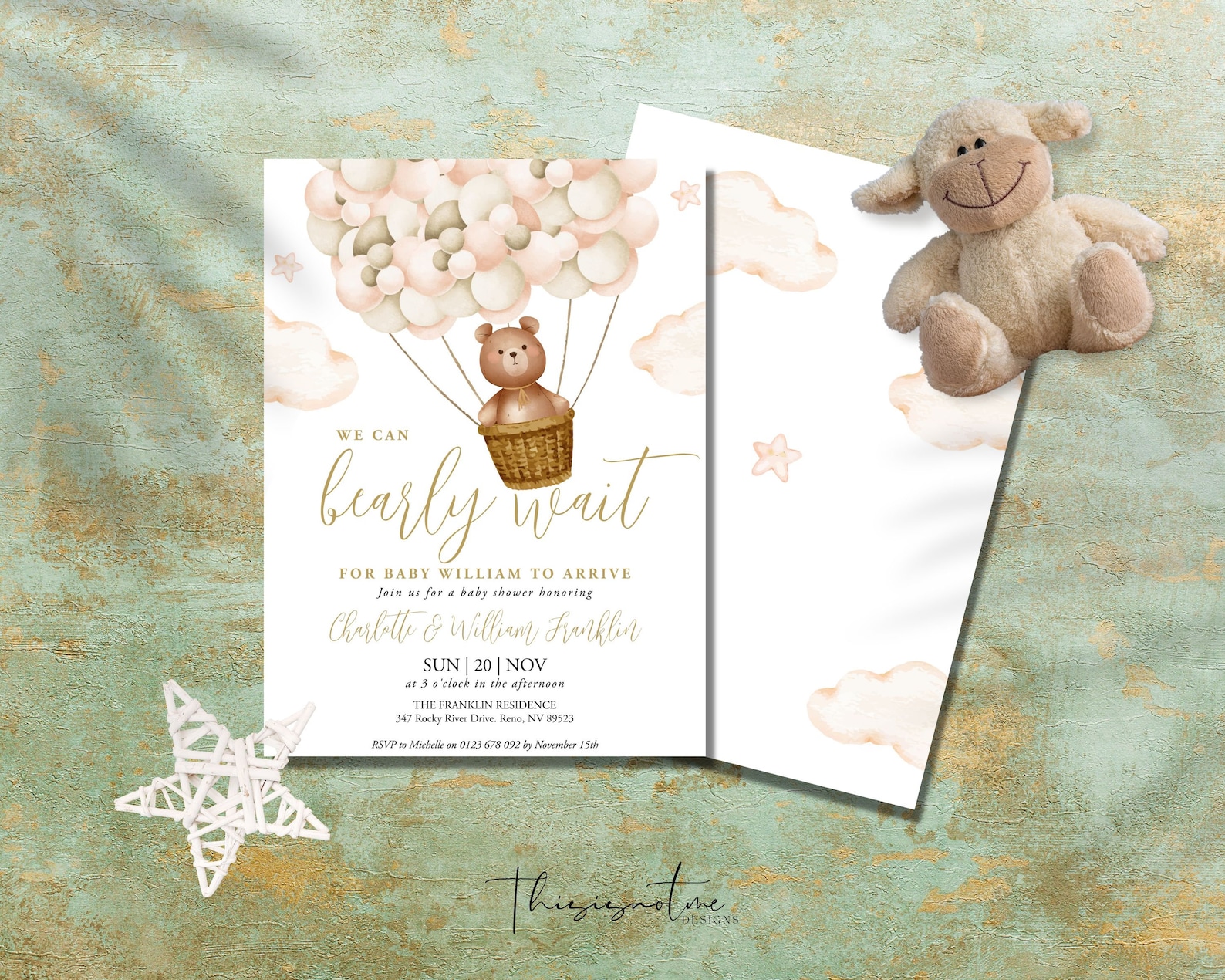 We Can Bearly Wait Invites Template Editable Gender Neutral Teddy Bear ...