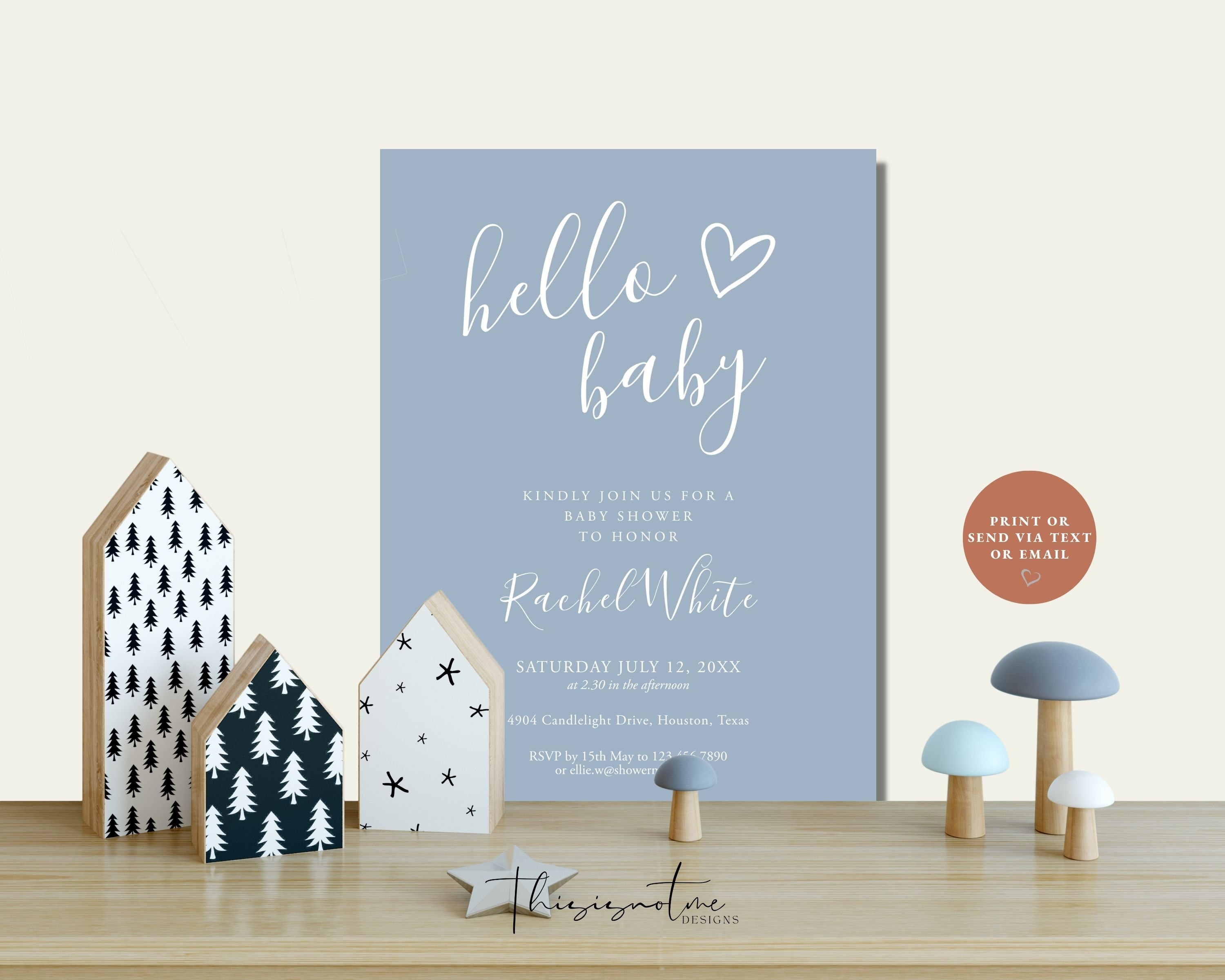 Hello Baby Blue Baby Shower Invitation Template Boy Baby - Etsy