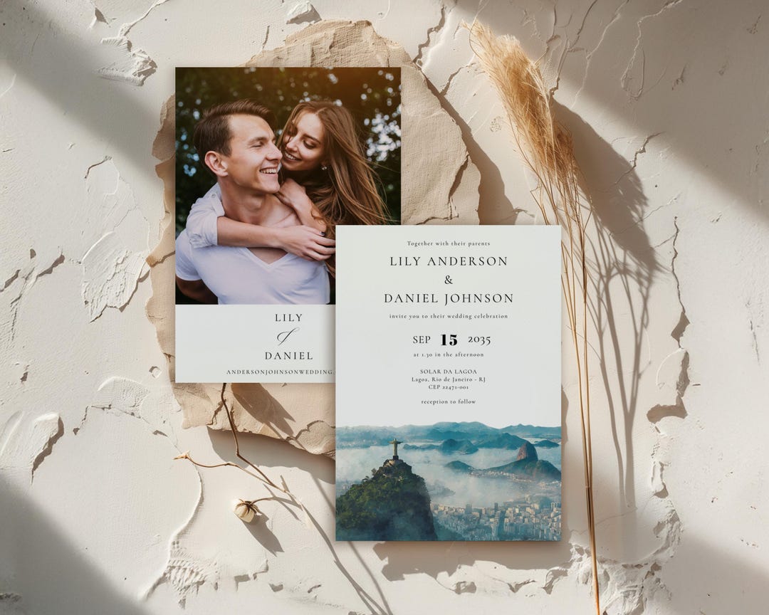 Watercolor Rio De Janeiro Brazil Wedding Invitation Template: Photo ...
