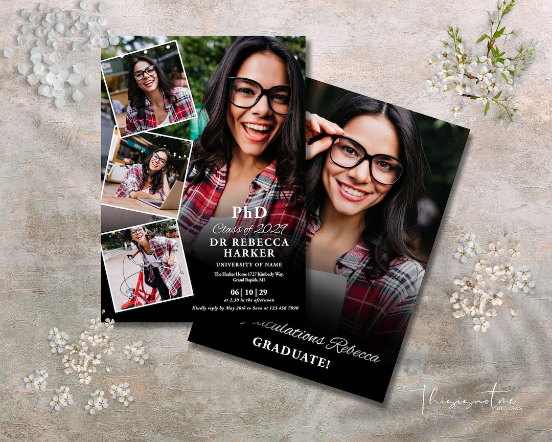 Phd Degree 5 Photo Graduation Party Invitation Template, Editable ...