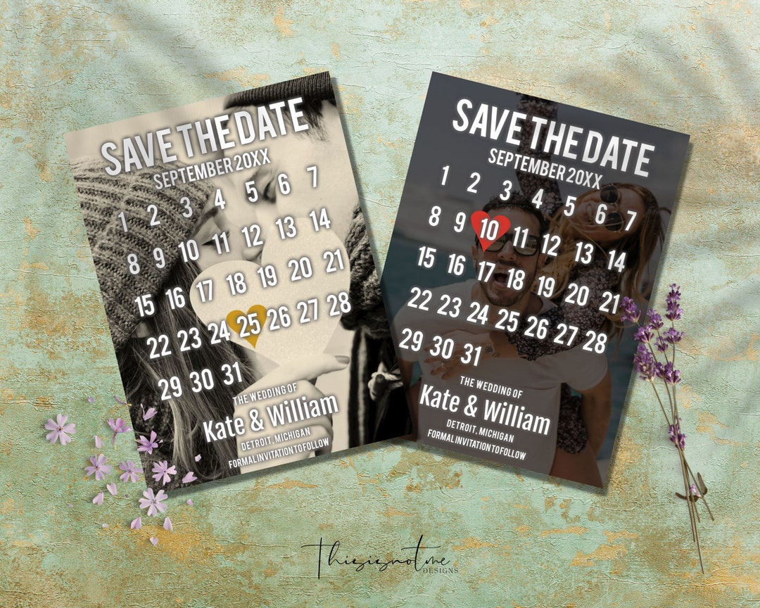Calendar Save the Date Template, Wedding Save the Date, Editable Photo ...