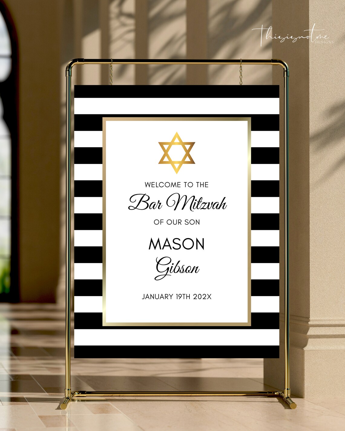 Classic Bar Mitzvah Welcome Sign Template, Geometric, Editable Black ...